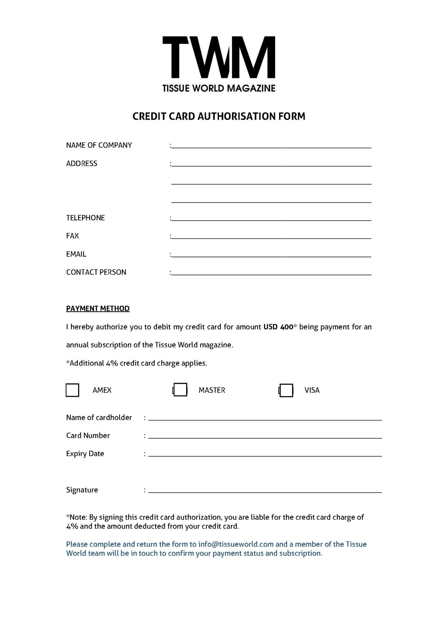 Magazine Subscription Form(Payment) - Confirmation - Tissue World Magazine